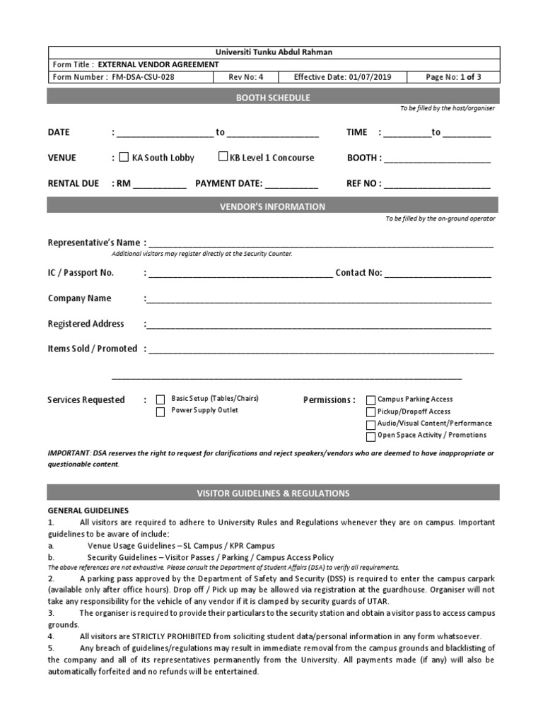 FM-DSA-CSU-028d External Vendor Agreement (Sungai Long Campus) | PDF