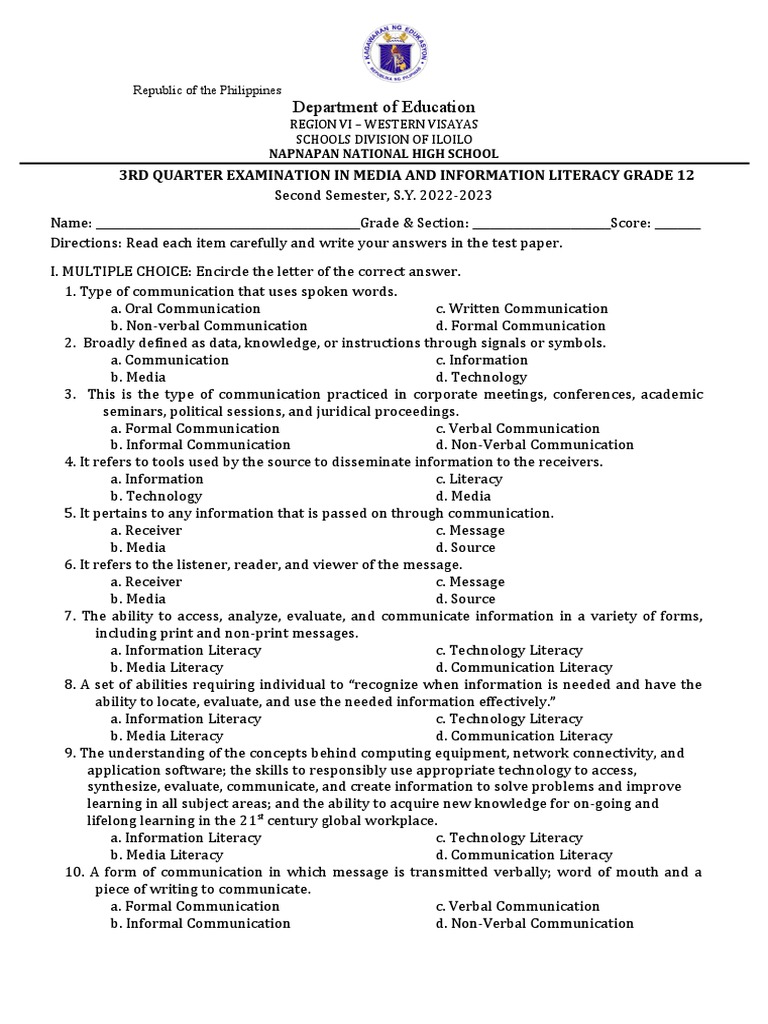 Grade 12 MIL 3rd QTR | PDF | Communication | Mass Media