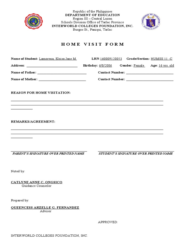 Home Visit Form | PDF
