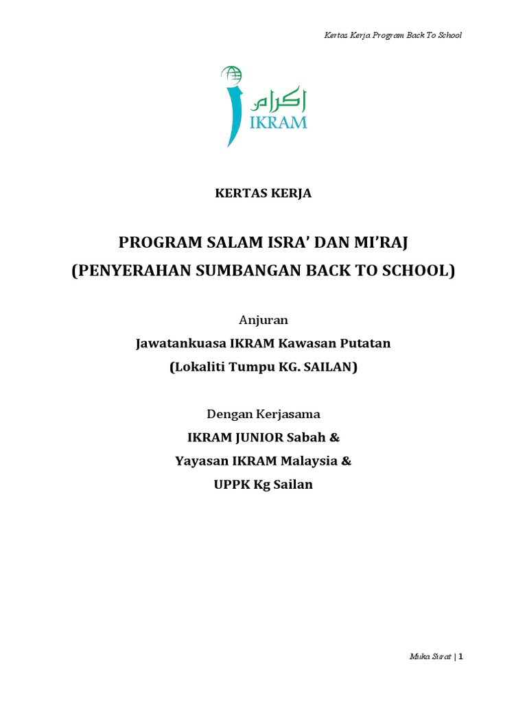 Kertas Kerja Program Back To School Kg Sailan 2023 Pdf