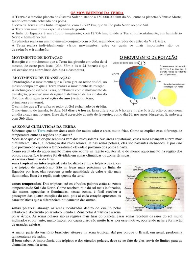 Os Movimentos Da Terra - 1º ANO | Download grátis PDF | Trópicos | Terra