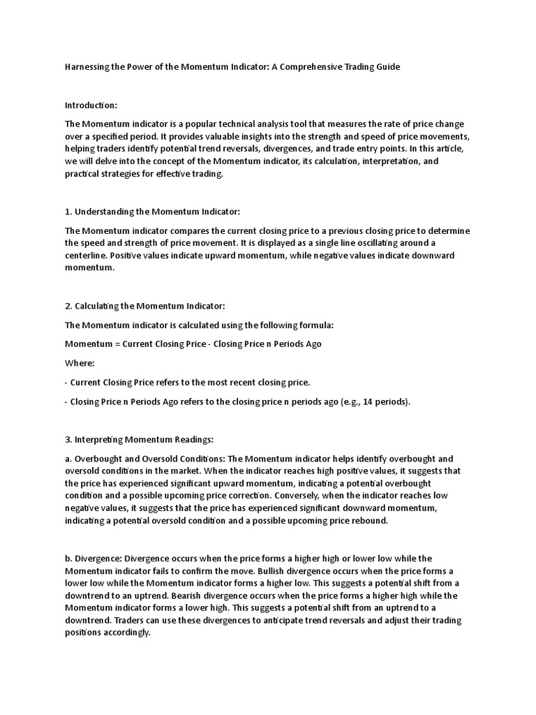 Harnessing The Power of The Momentum Indicator | PDF Harnessing The Power of The Momentum Indicator | PDF