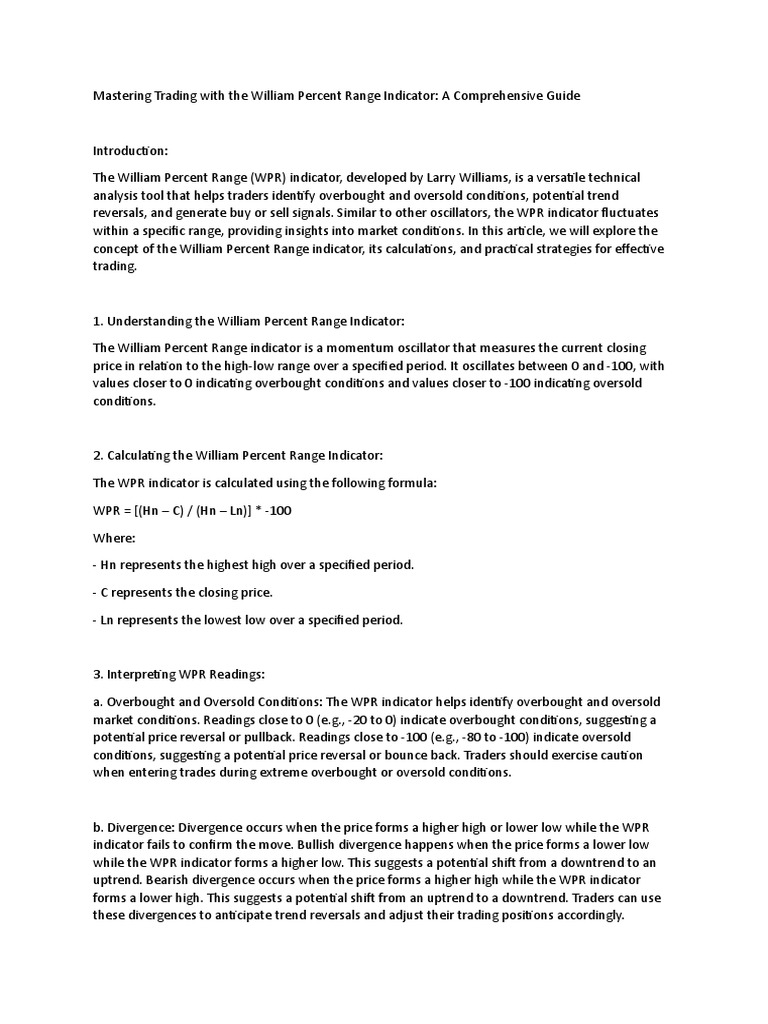 Mastering Trading With The William Percent Range Indicator | PDF ...