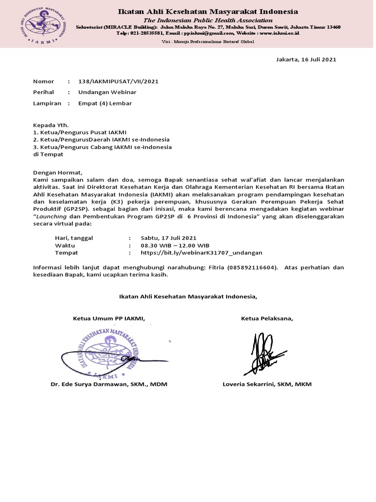 Surat Undangan Webinar GP2SP 17 Juli 2021 IAKMI | PDF