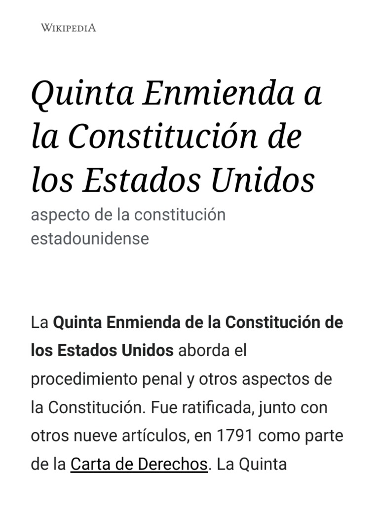Quinta Enmienda de EE. UU. Explicada | PDF | Quinta Enmienda a la ...