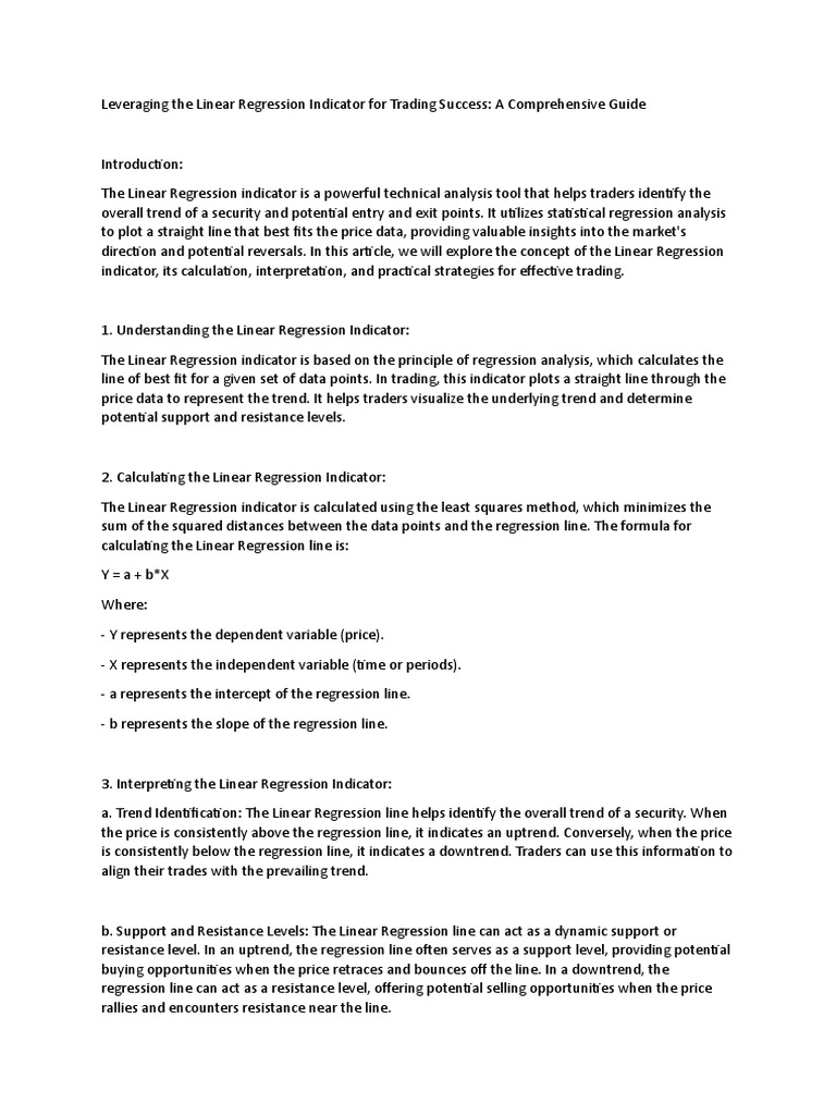Leveraging The Linear Regression Indicator For Trading Success | PDF ...