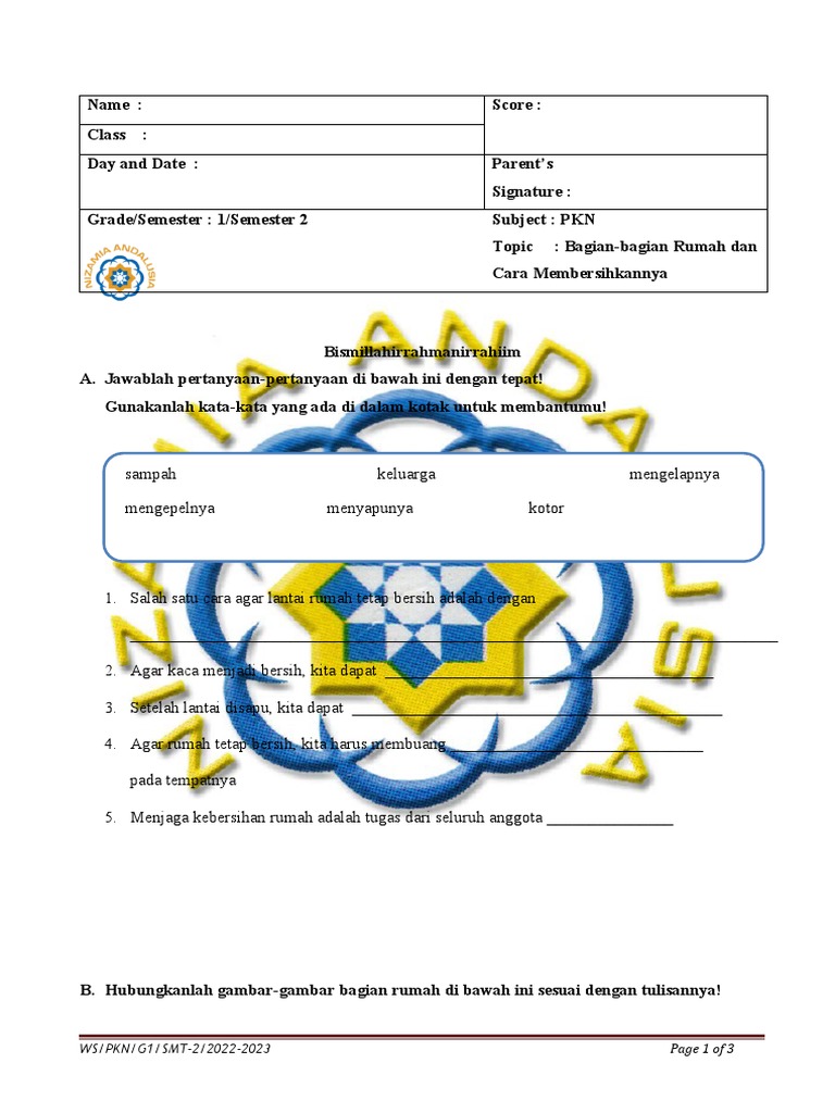WS PKN Week 10 - Bagian-Bagian Rumah Dan Cara Membersihkannya | PDF