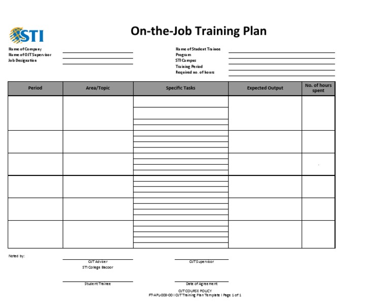 Ft Crd 132 00 Ojt Training Plan Template Pdf