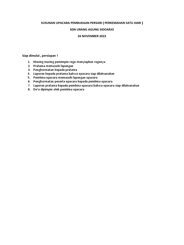 Susunan Upacara Pembukaan Persari | PDF | Perjalanan