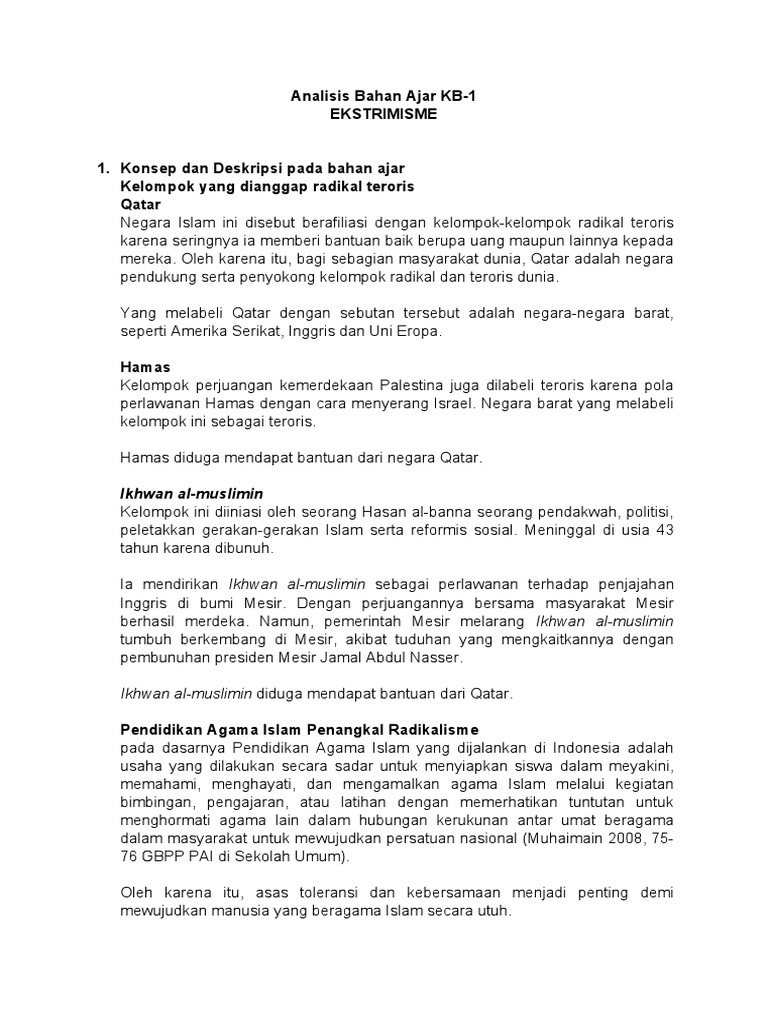 Analisis Bahan Ajar KB1 - MODUL 6 PAI KONTEMPORER | PDF