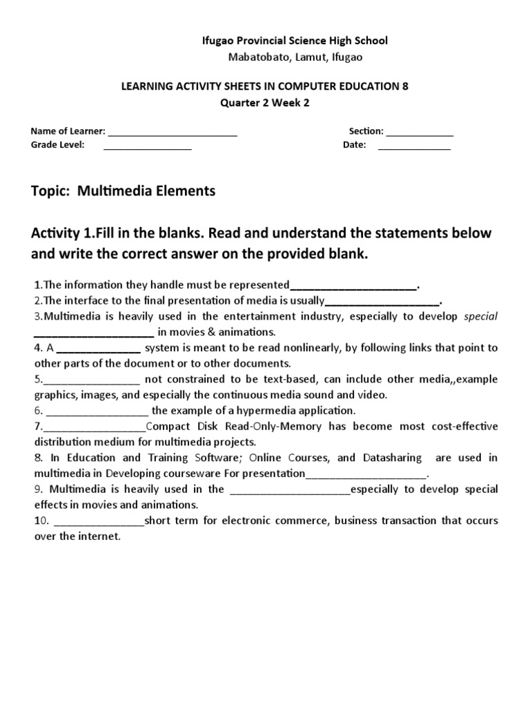 Ce8 Activity Pdf Multimedia Virtual Reality