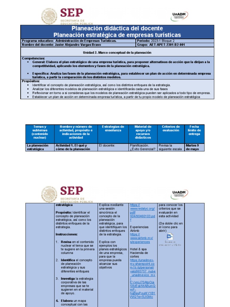 APET-2301-B2-001 - Planeación Didáctica - U2 | PDF | Planificación | Planificación estratégica