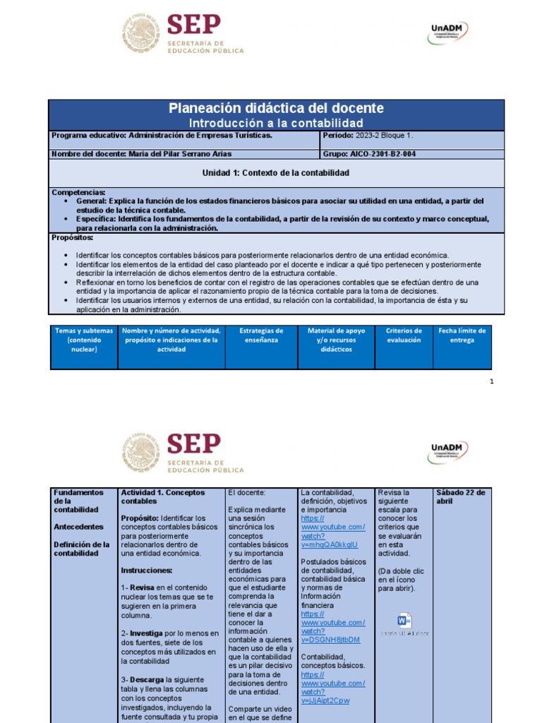 AICO-2301-B2-004 - Planeación Didáctica - U1 | PDF | Contabilidad | Marketing