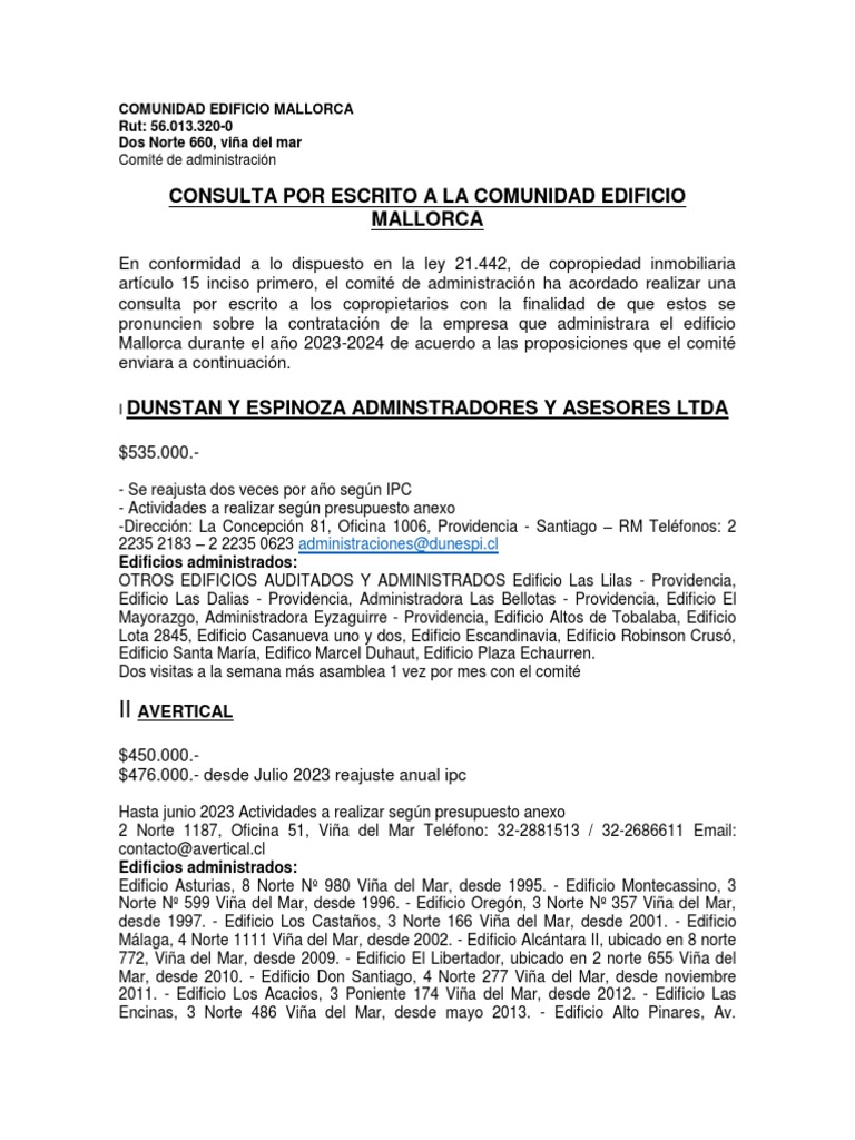 COMUNIDAD EDIFICIO MALLORCA Consulta Por Escrito | PDF