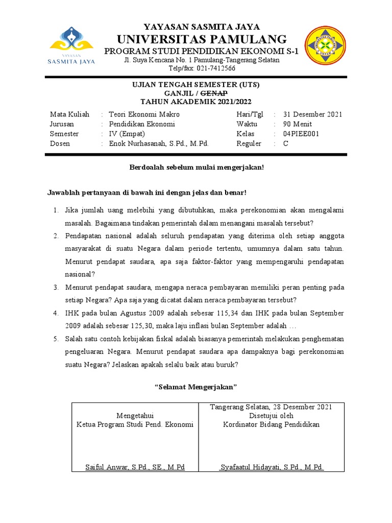 SOAL UTS Teori Ekonomi Makro | PDF