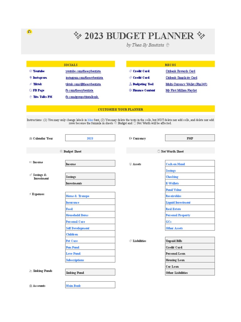 2023 BUDGET PLANNER by Thea Sy Bautista ? | PDF | Credit | Finance ...