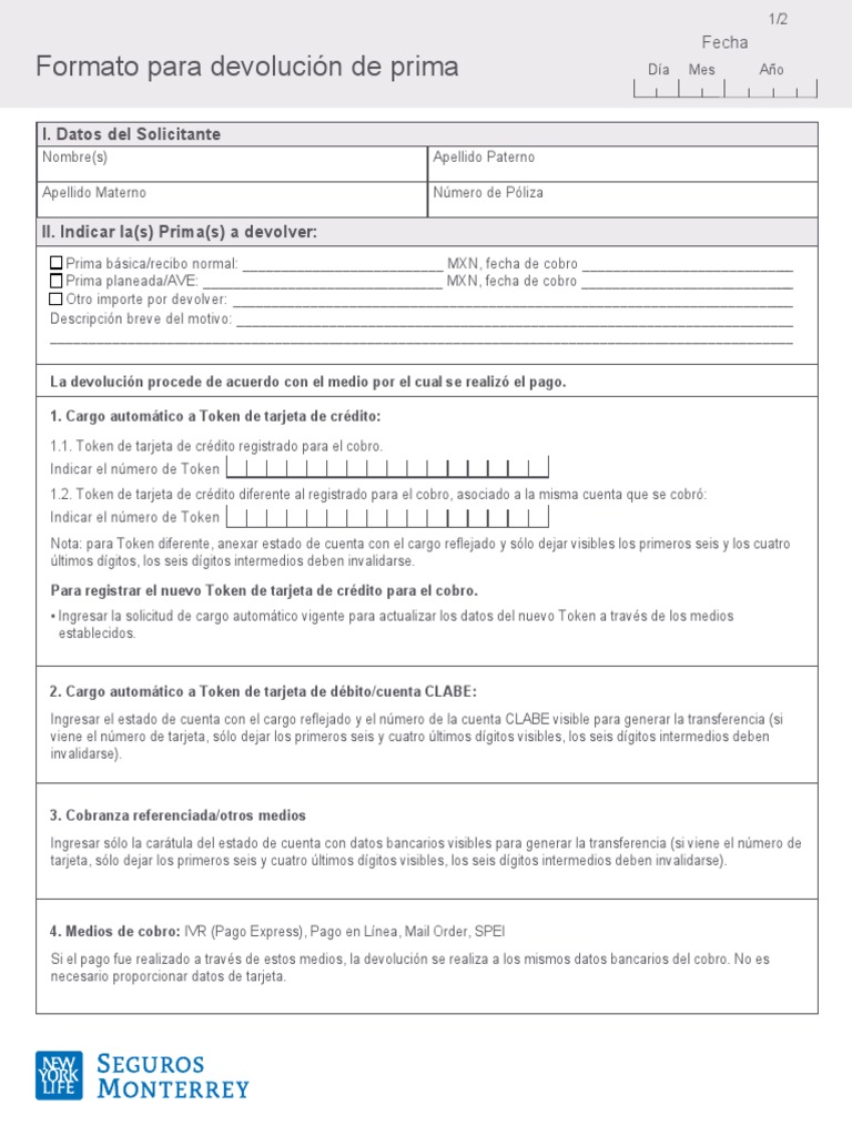 Formato de Devolucion de Prima - Rellenable | PDF
