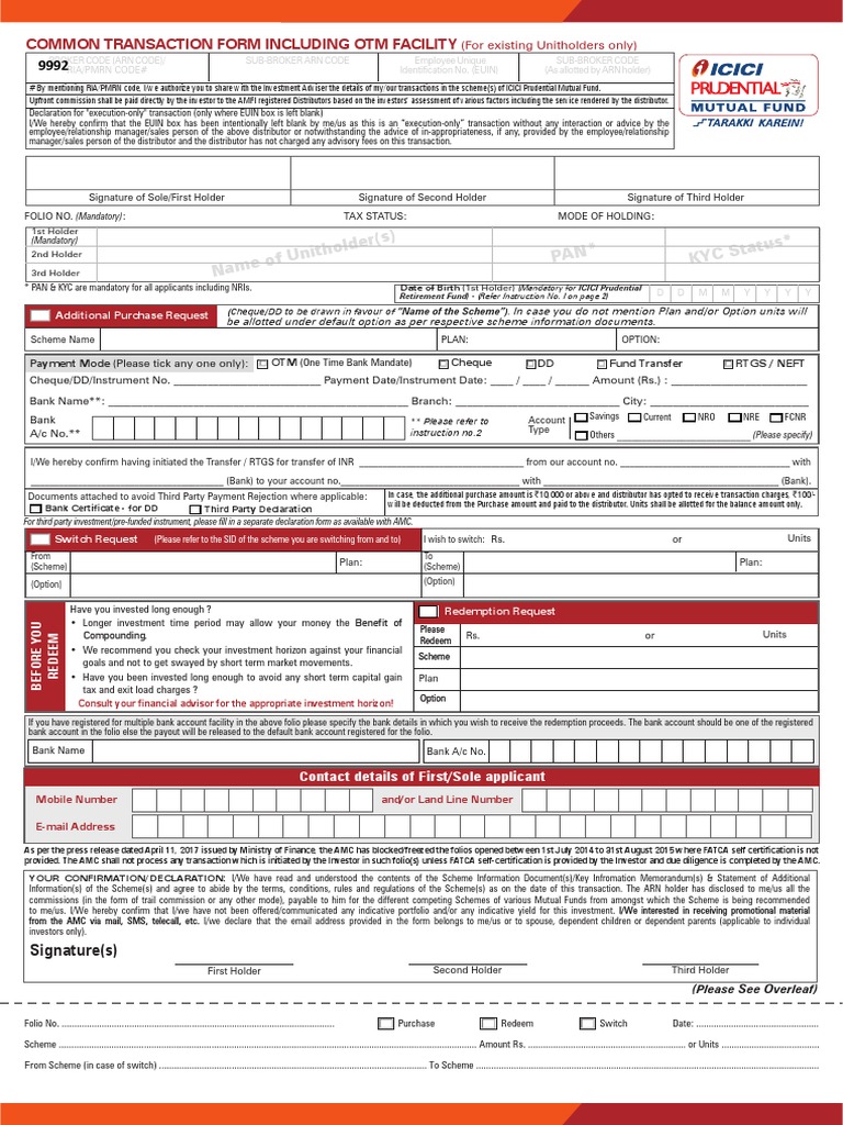Common Transaction Form Including Otm Facility | PDF | Banks | Business