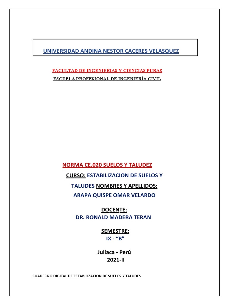 Norma Ce.020-Arapa Quispe Omar Velardo Ix-B - 1227926428 | PDF | Suelo ...