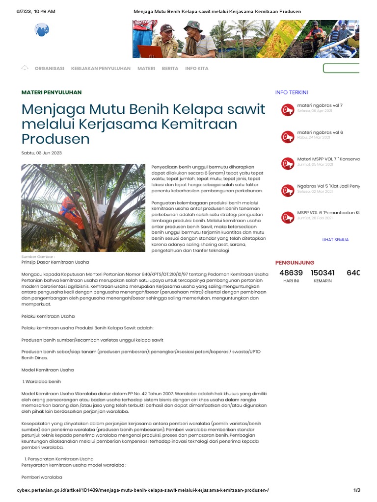 Menjaga Mutu Benih Kelapa Sawit Melalui Kerjasama Kemitraan Produsen | PDF
