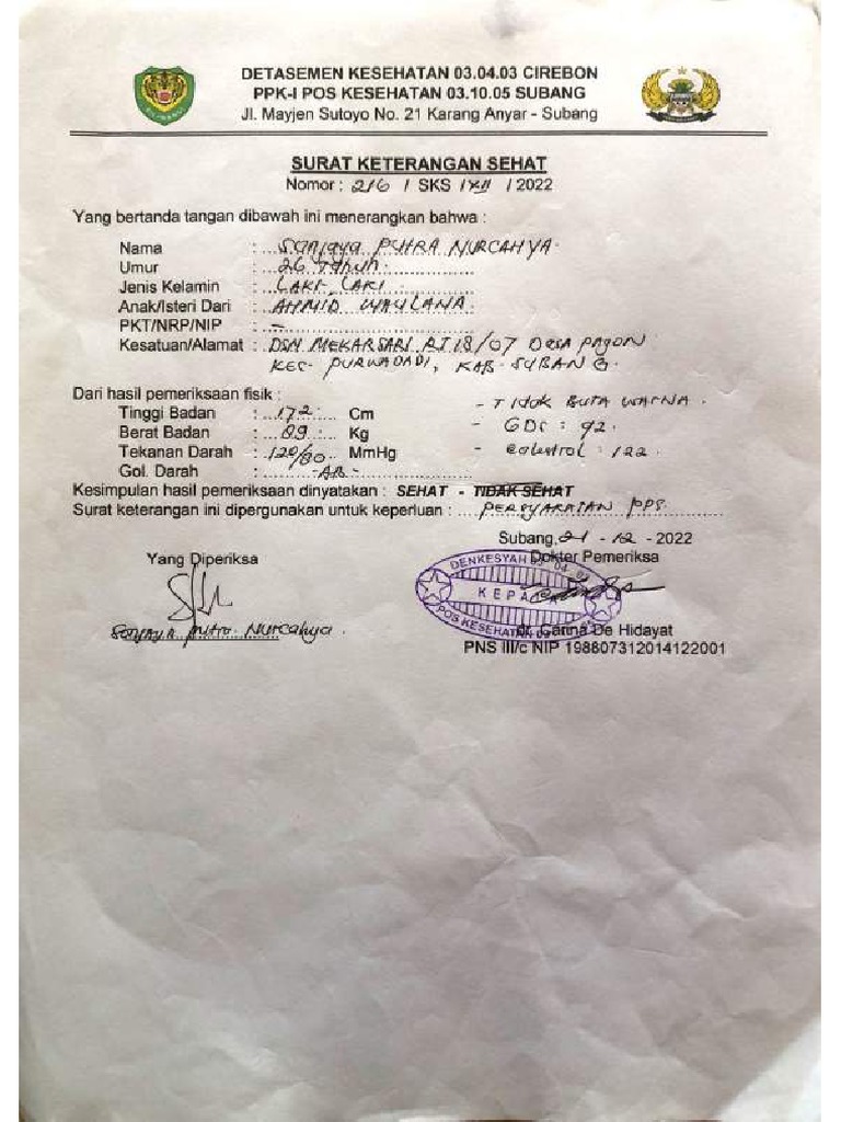 Surat Keterangan Kesehatan | PDF