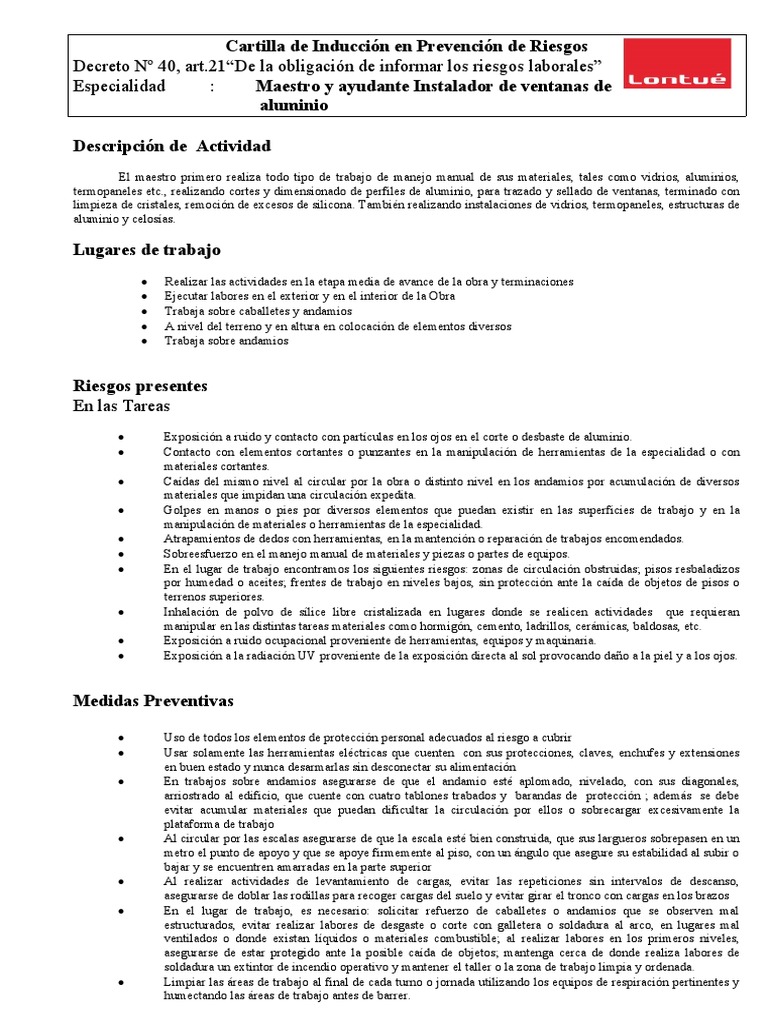 012Cartilla de Inducción en Prevención Aluminero | PDF | Aluminio ...