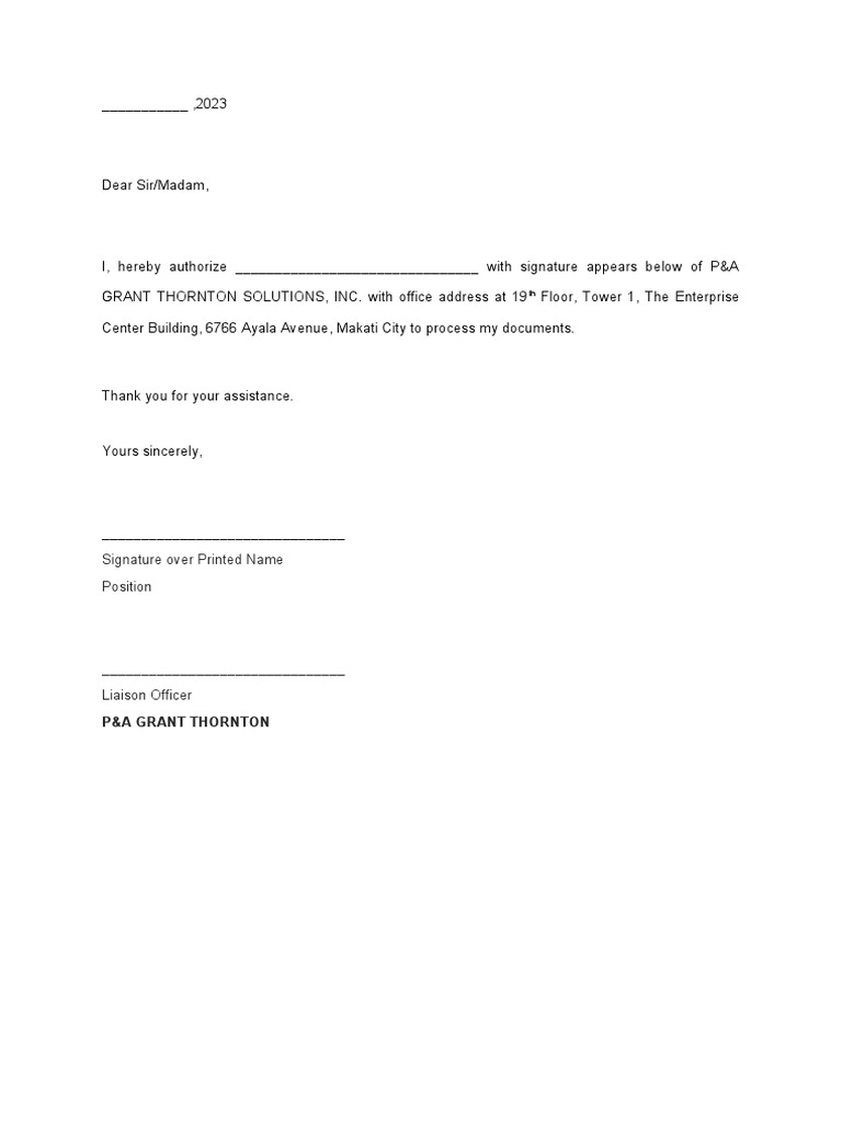 Document Authorization Letter Template | PDF