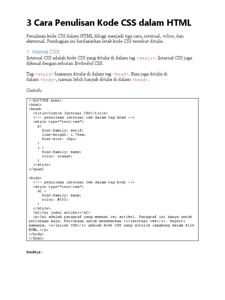Penulisan Internal CSS dalam HTML | PDF