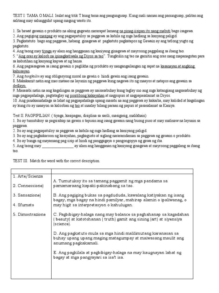 Isulat Ang Titik T Kung Tama Ang Pangungusap | PDF