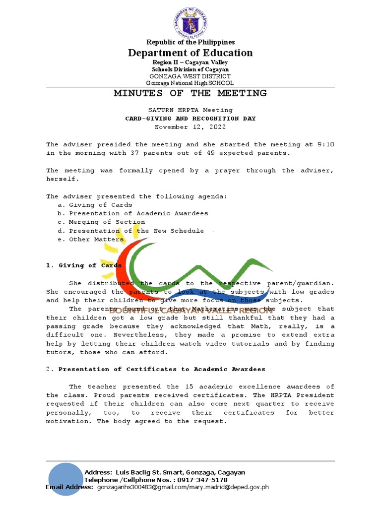 2nd Hrpta Meeting | PDF | Classroom | Teachers
