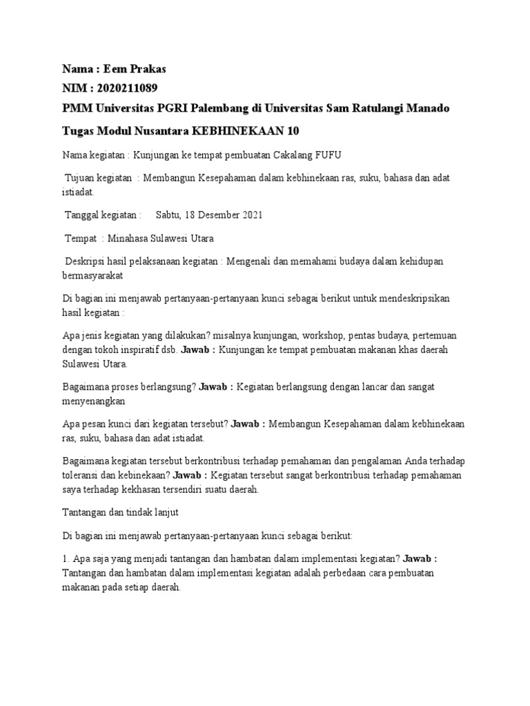 Kebhinekaan 10 Tugas ModNus Eem Prakas | PDF | Karier & Perkembangan