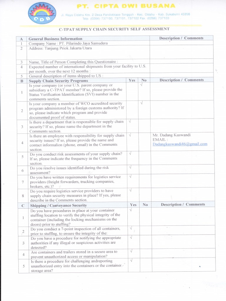 CTPAT Audit Checklist for Pilarindo | PDF