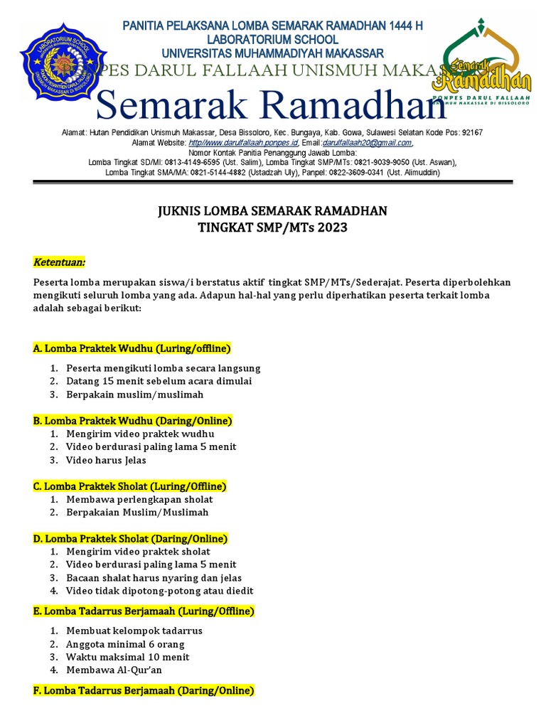 Juknis Lomba Semarak Ramadhan Tingkat SMP | PDF