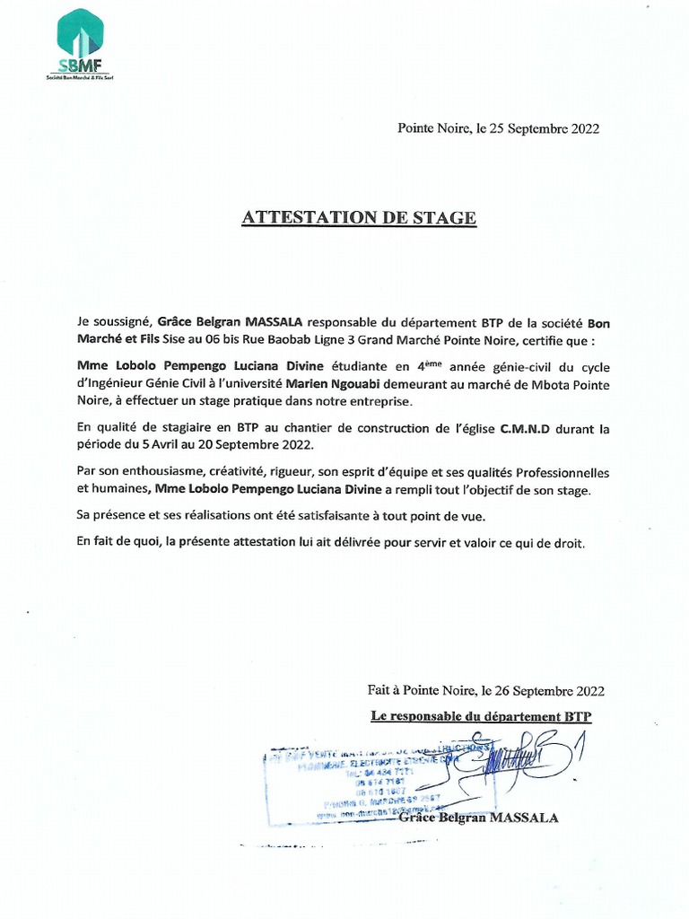 Attestation De Stage Lgef – Attestation De Stage Exemple Pdf – NQHW