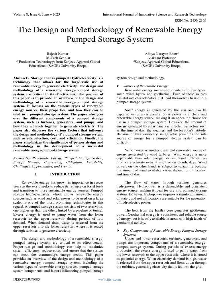 The Design and Methodology of Renewable Energy Pumped Storage System ...