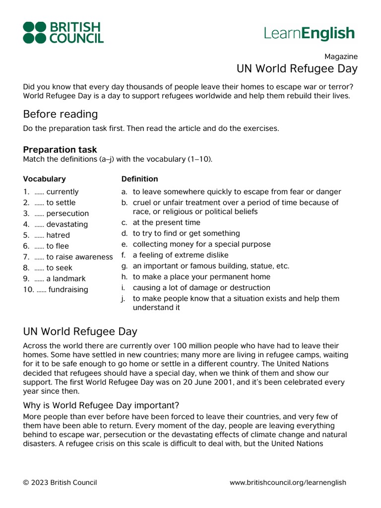 LearnEnglish - Magazine UN World Refugee Day | PDF