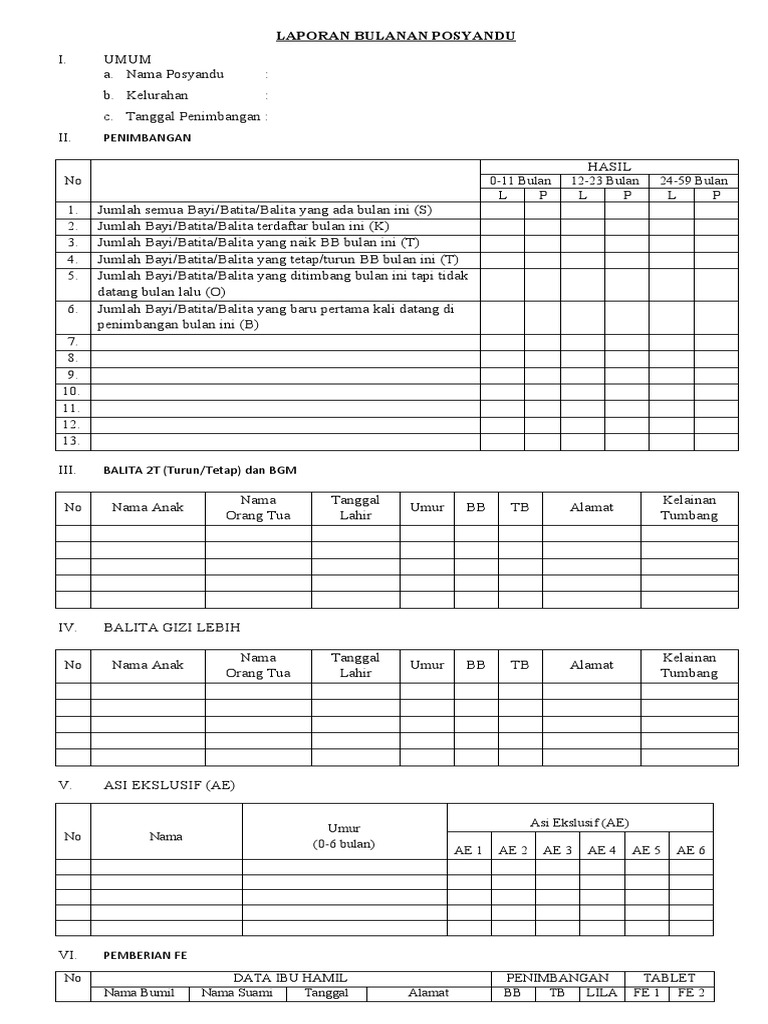 Form Laporan Bulanan Posyandu | PDF