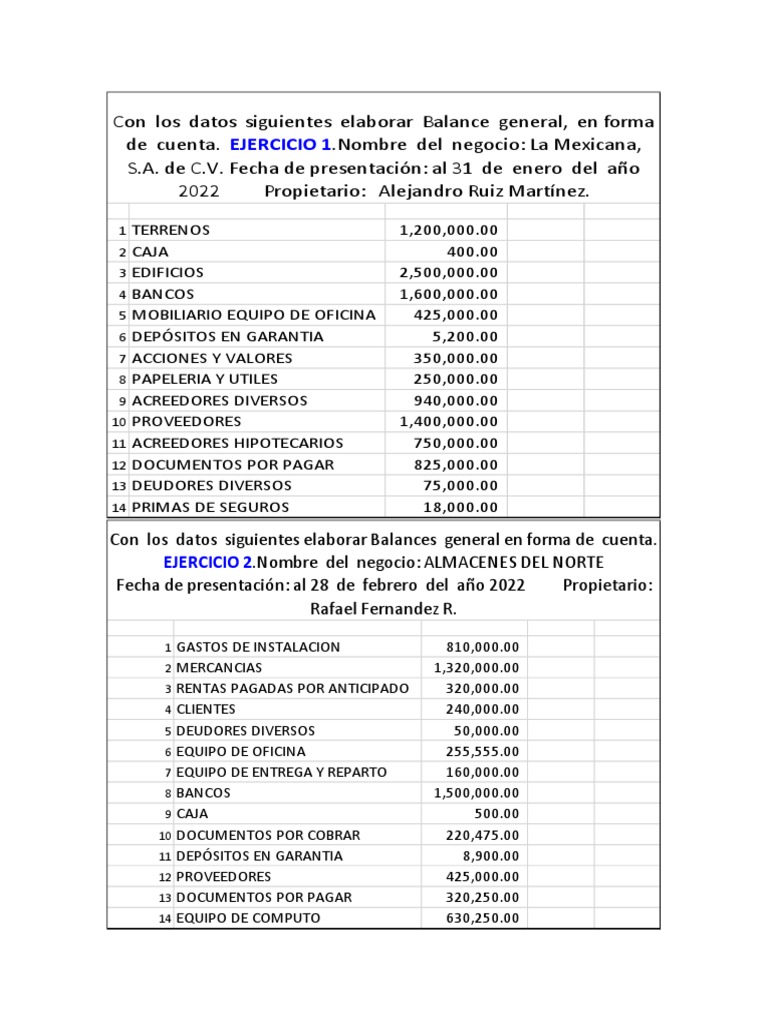 Ejercicios Balance General | Descargar gratis PDF | Servicios ...