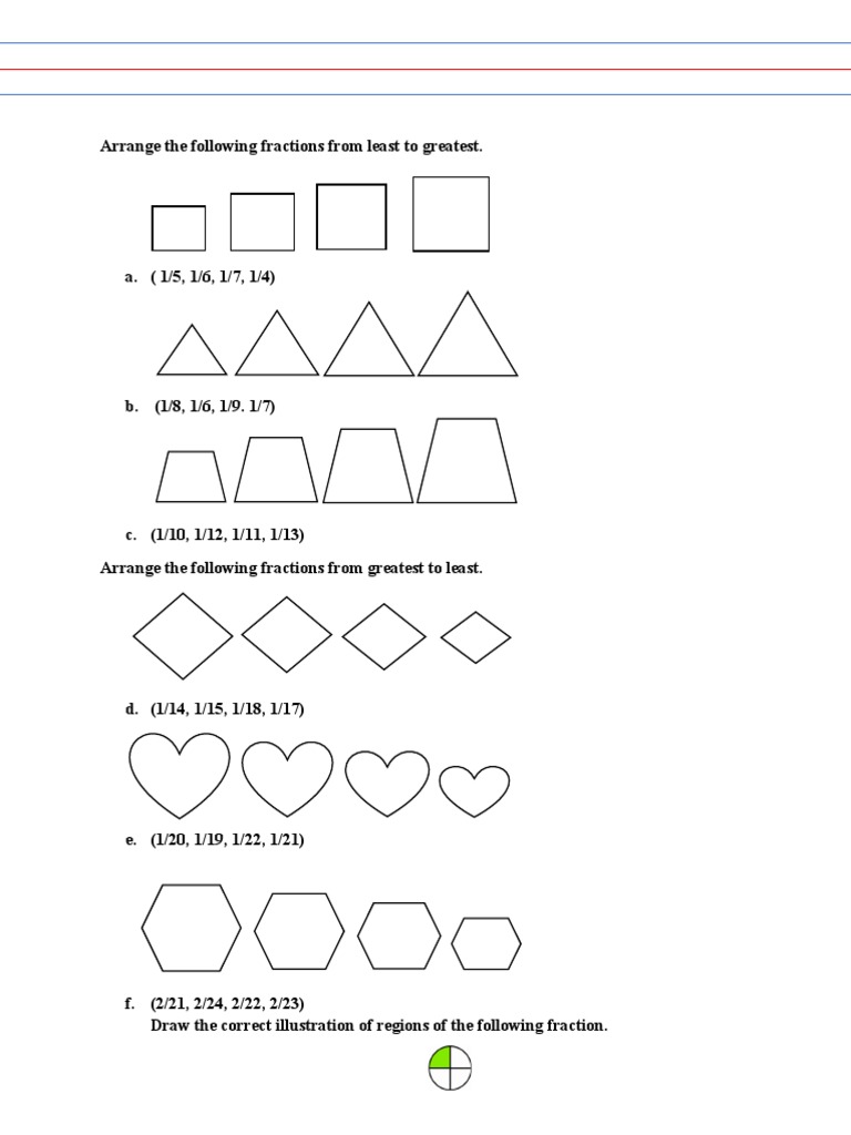 Arrange The Following Fractions From Least To Greatest Worksheets | PDF