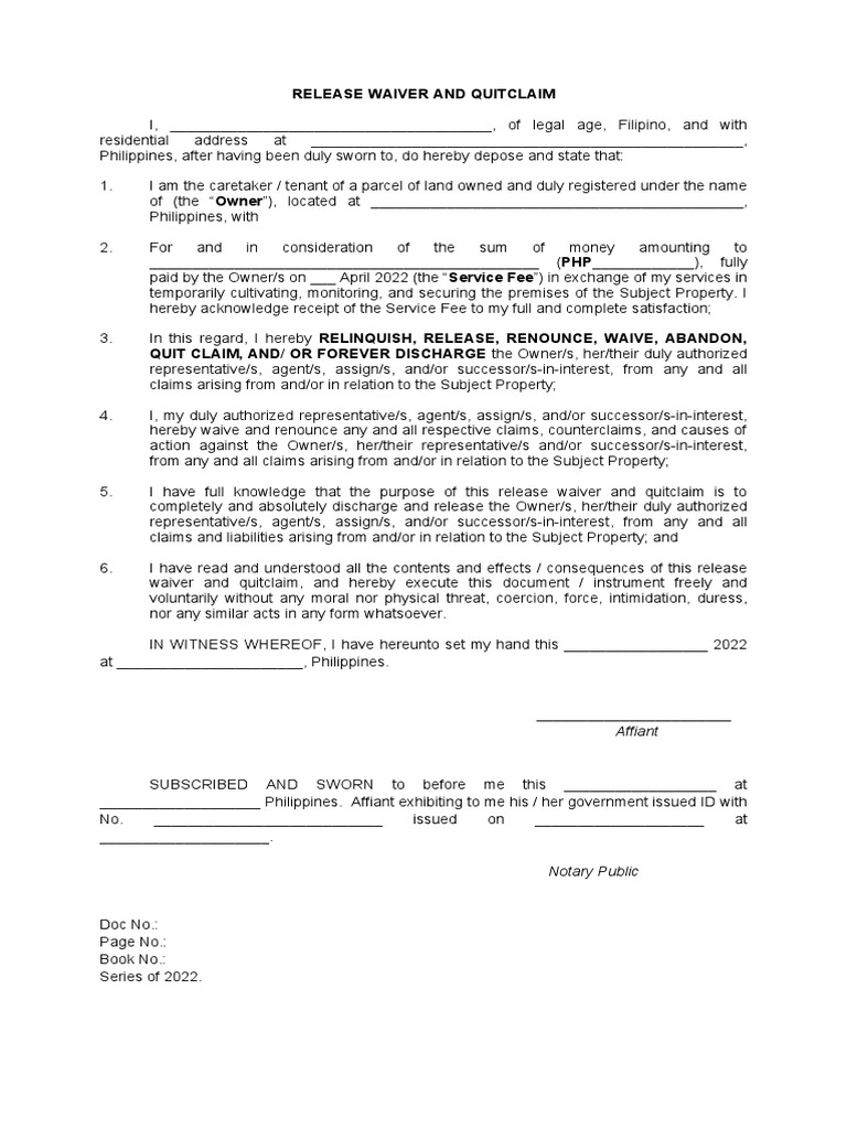 Employee Release and Quitclaim Sample | PDF | Civil Law (Legal System ...