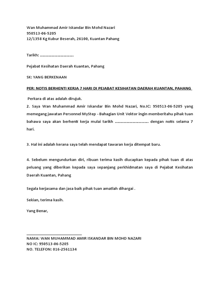 Surat Berhenti Kerja | PDF