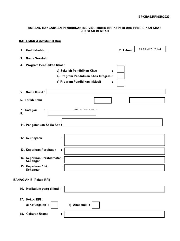 Borang RPI Sekolah Rendah | PDF