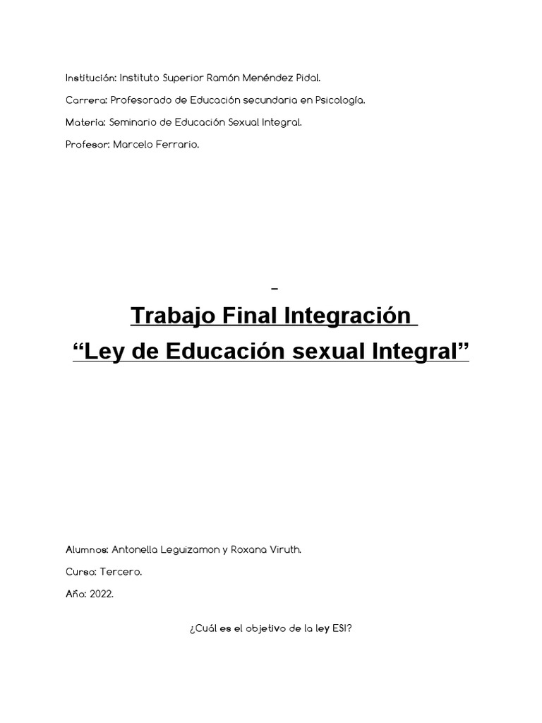 T Final ESI | PDF | Educación sexual | Sexualidad
