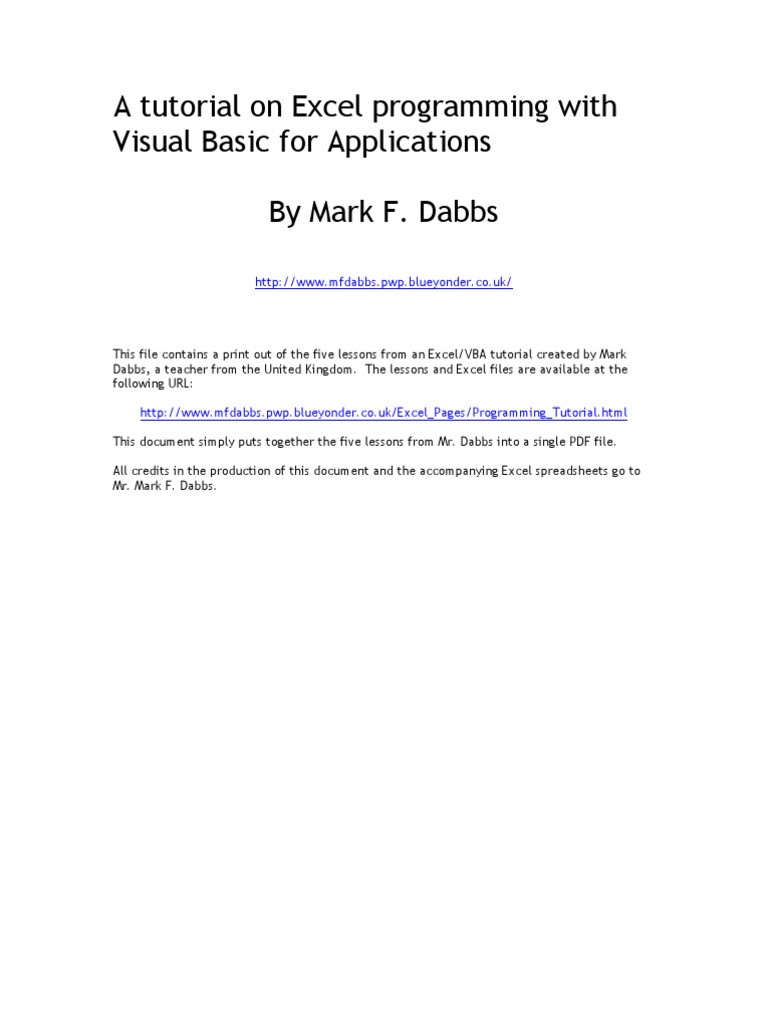 MDabbs VBAExcel Programming Exercises | PDF | Visual Basic For Applications | Microsoft Excel