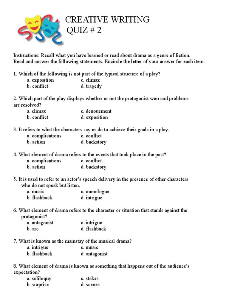Drama Writing Quiz and Tasks Guide | PDF | Games & Activities ...
