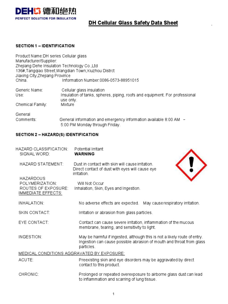 MSDS-Cellular Glass | PDF
