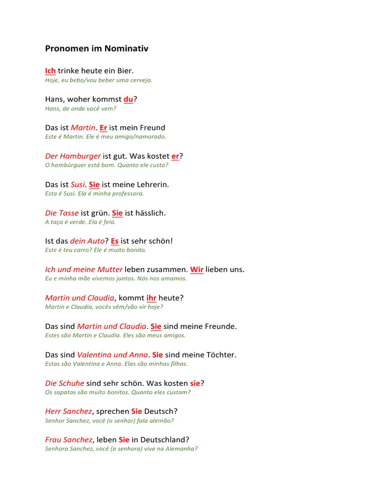 03.1 Pronomen Im Nominativ | PDF