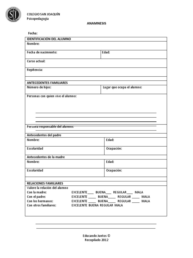 Anamnesis - Modelo | PDF Anamnesis - Modelo | PDF