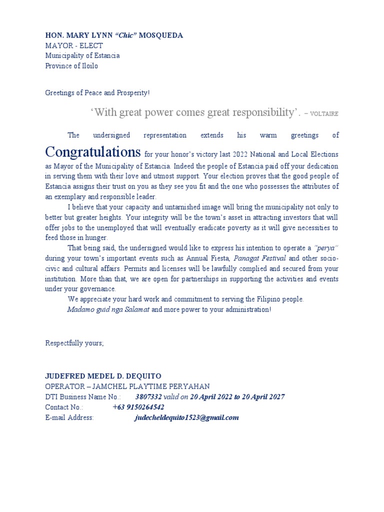 Letter To Honorable Mayor Chic Mosqueda | PDF