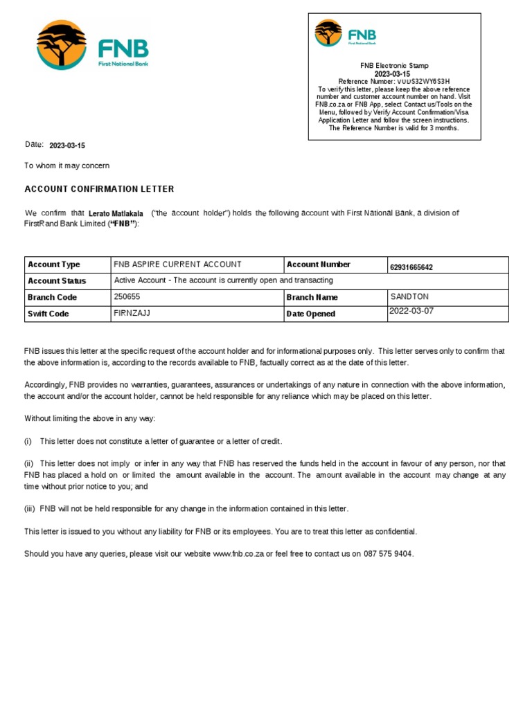 Account Confirmation Letter | PDF